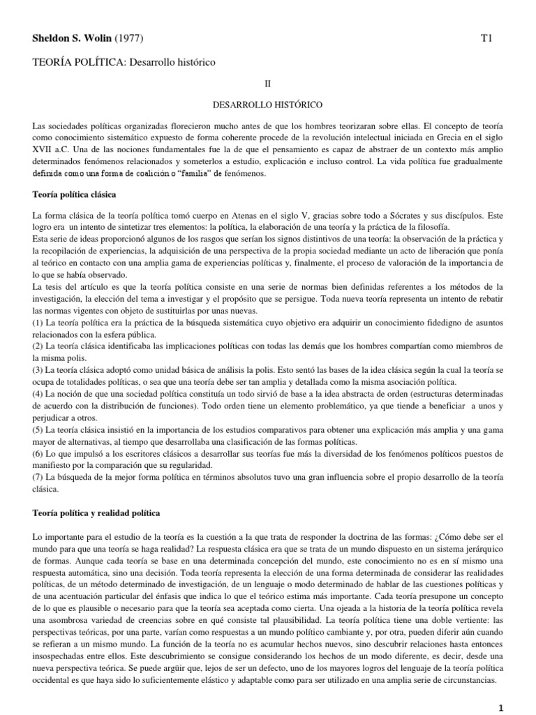 Resumen - Wolin Sheldon (1977) "Teoría Política: Desarrollo histórico ...