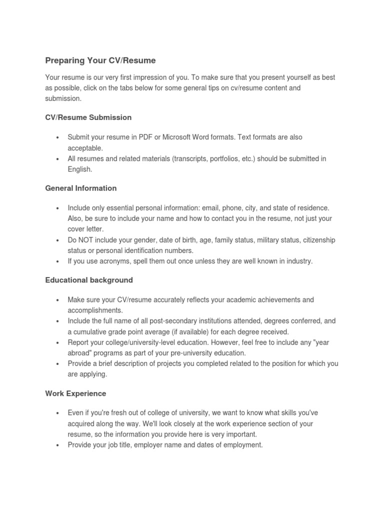 Preparing CV | PDF | Résumé | Communication