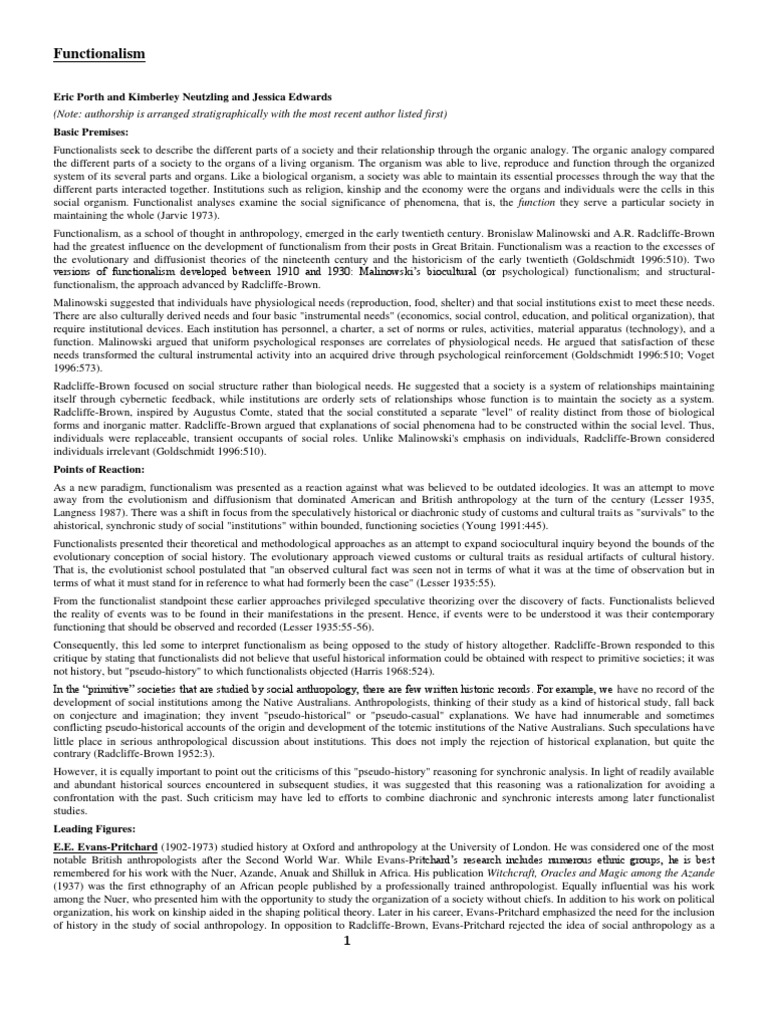 Functionalism | PDF | Social Anthropology | Anthropology