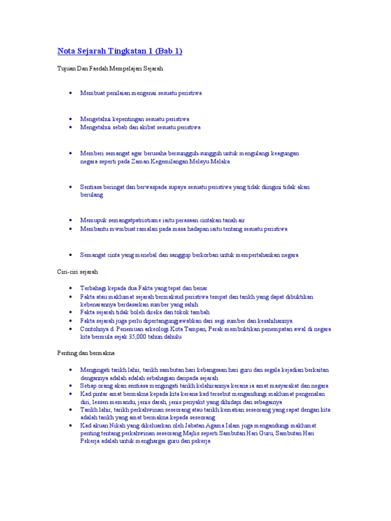 Nota Sejarah Bab 1 Tingkatan1 | PDF
