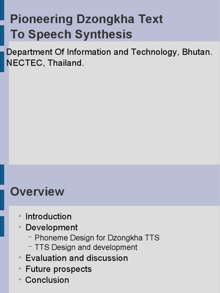 Dzongkha TTS | PDF | Speech Synthesis | Tone (Linguistics)