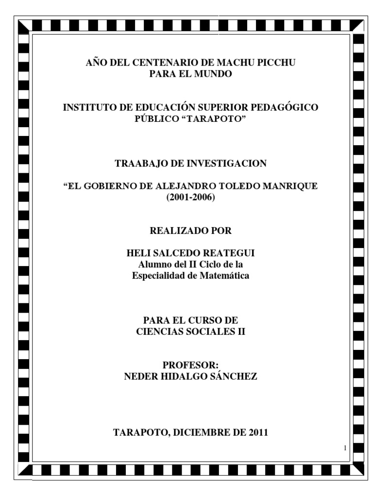 Gobierno De Alejandro Toledo Manrique Pdf Perú Gobierno