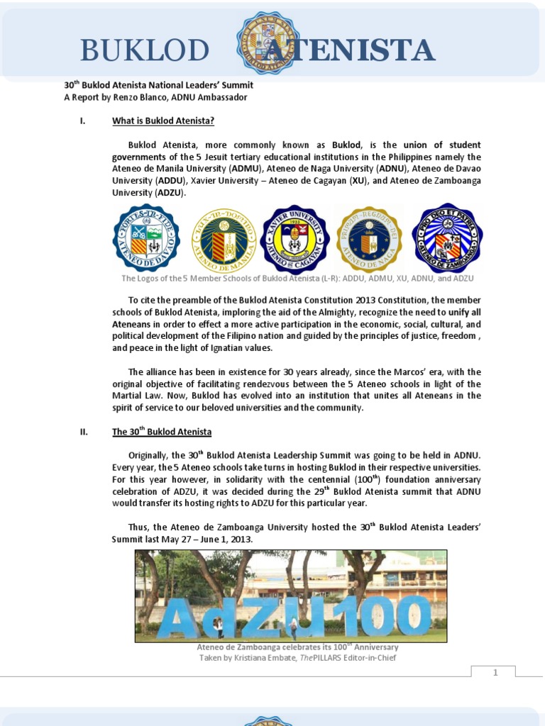 30th Buklod Atenista Summit Report | PDF | Government | Further Education