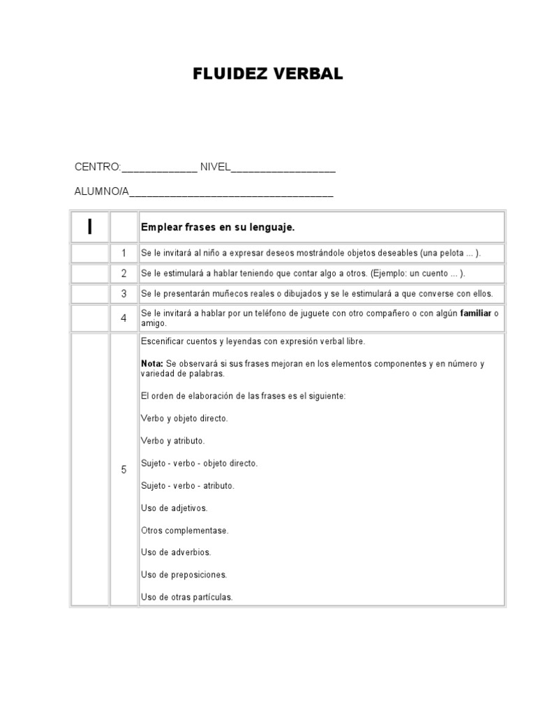 Fluidez Verbal | PDF