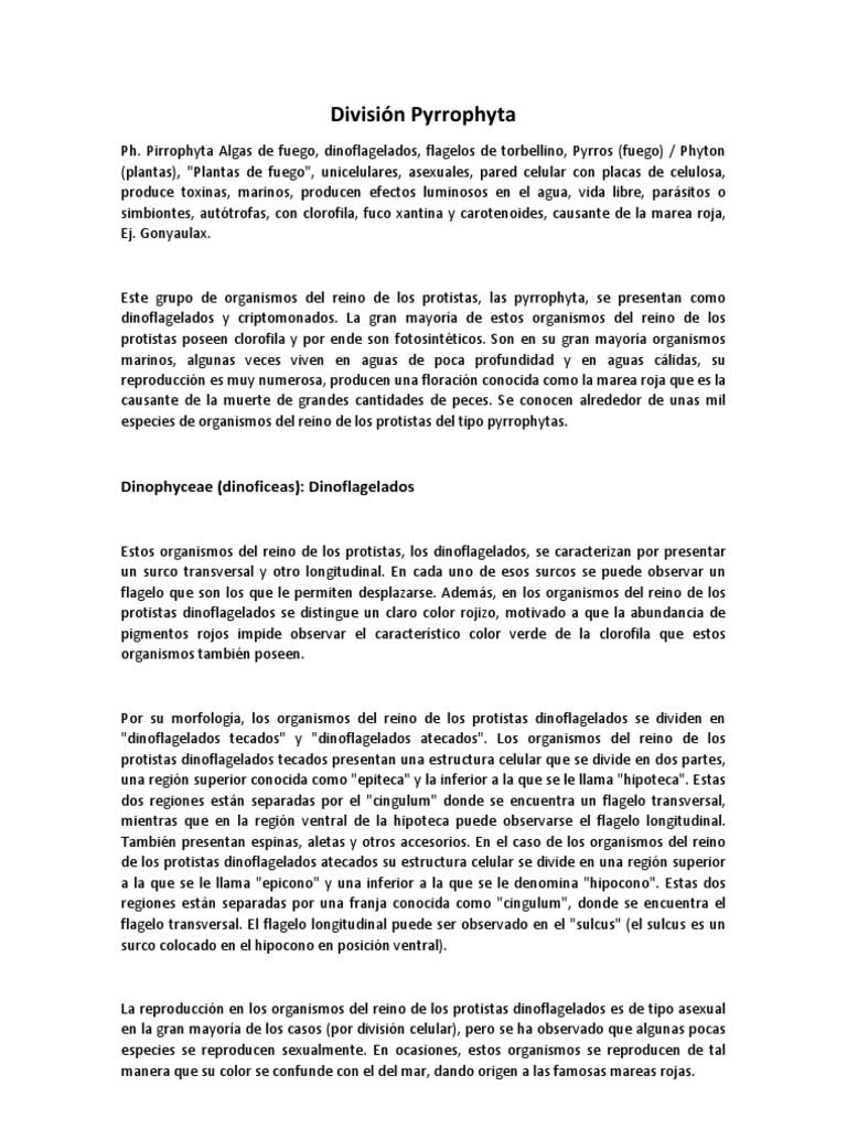 División Pyrrophyta | PDF | Cianobacterias | Organismos acuáticos