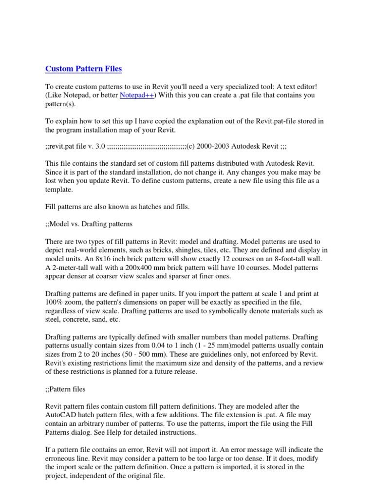 Custom Pattern Files For Revit Pdf Autodesk Revit Computer File 9682