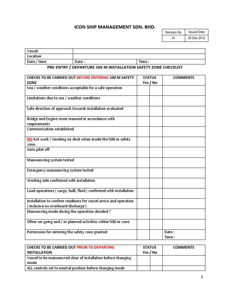 500 MTR Zone Checklist - IsMSB | Ships | Water Transport