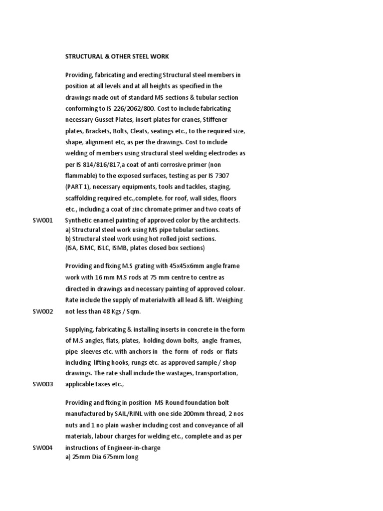 Structural Steel BOQ Specification | PDF | Technology & Engineering
