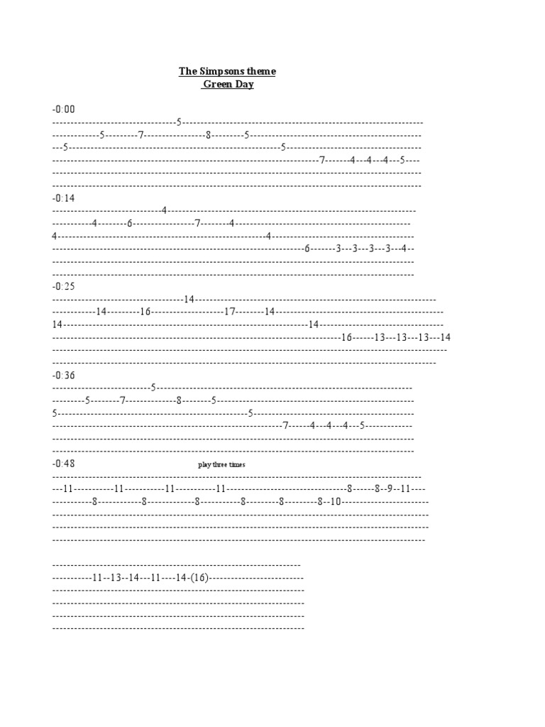 The Simpsons Theme Guitar Tabs | PDF | Leisure | Entertainment (General)
