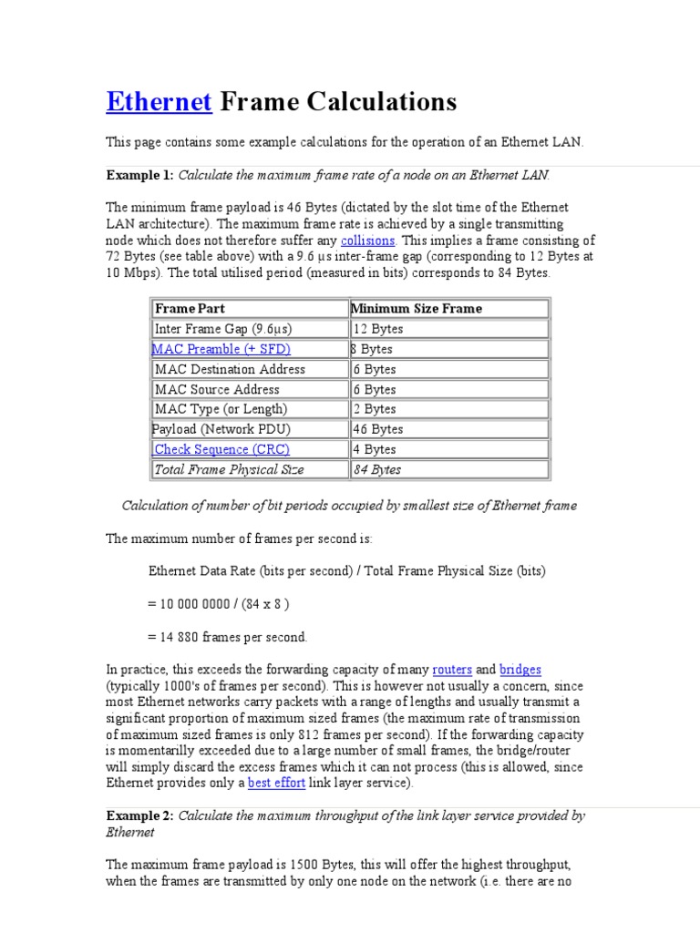 Ethernet Frame Size-BW Calculations | PDF | Ethernet | Bit Rate