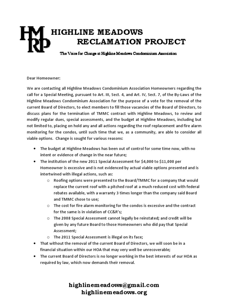 Homeowner Letter | PDF | Board Of Directors | Condominium