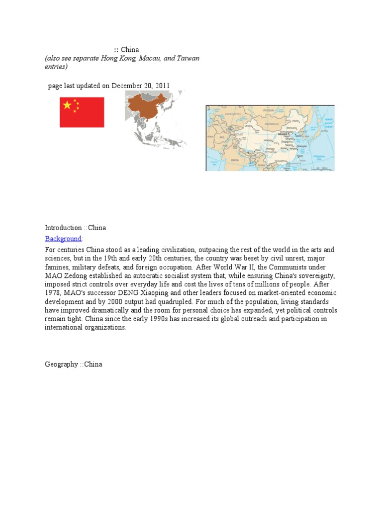 (Also See Separate Hong Kong, Macau, and Taiwan Entries) : East ...