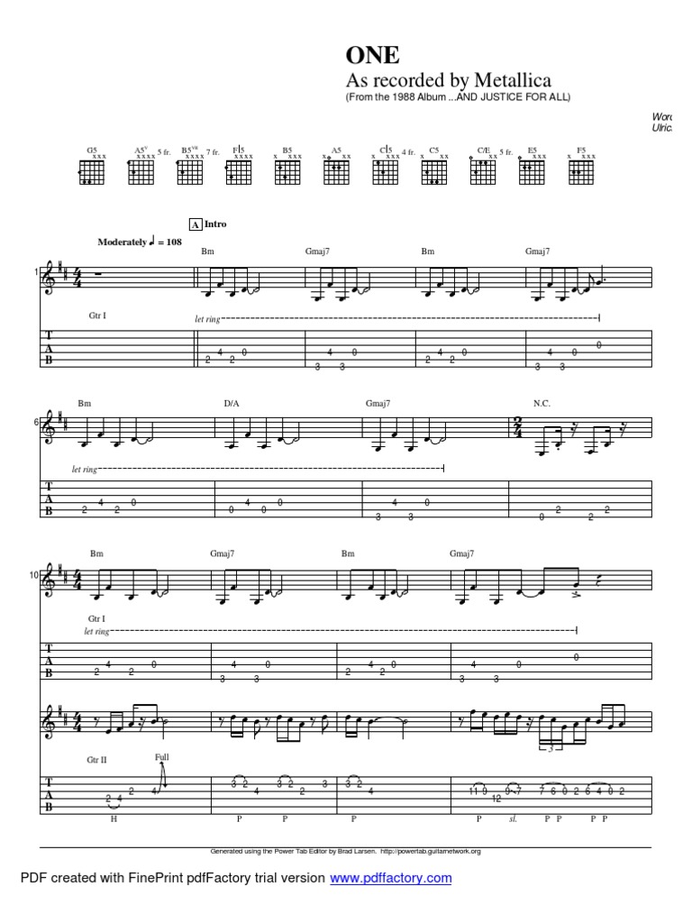 Metallica "One" Guitar Tab PDF | PDF