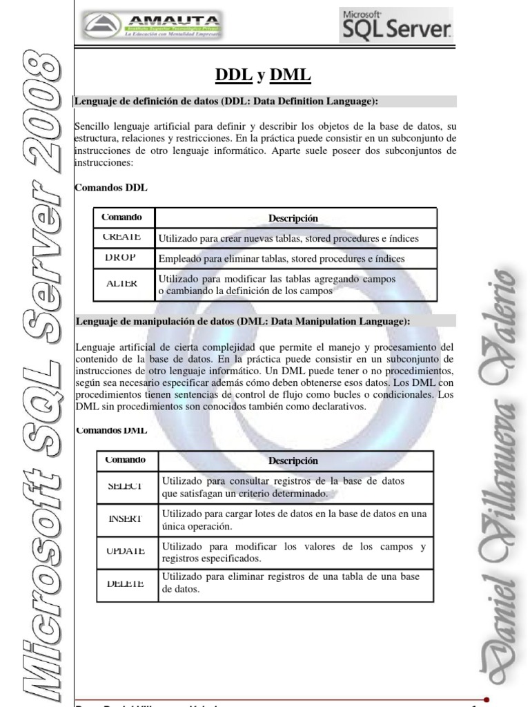 DDL y DML - Teoria | PDF | SQL | Recuperación de información