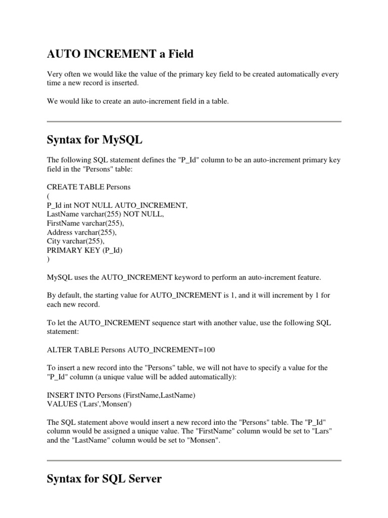Auto Increment A Field | Download Free PDF | Sql | Information ...