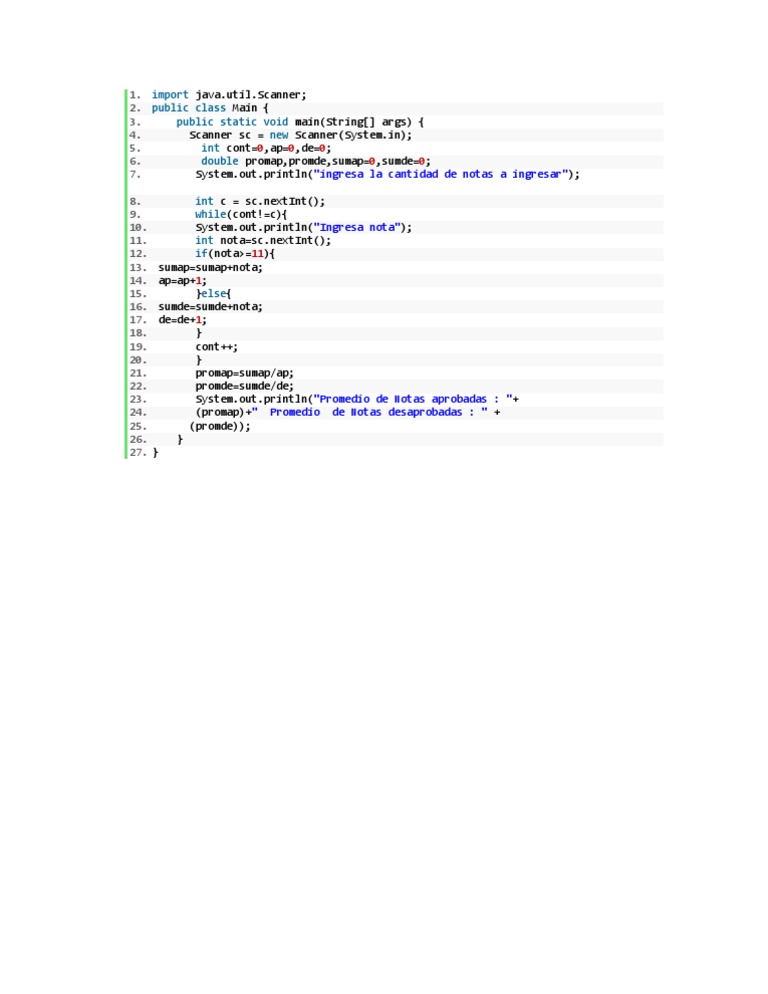 Promedio Notas Java: Aprobadas y Desaprobadas | PDF