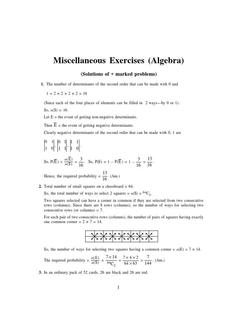 Miscellaneous Exercises (Algebra) : (Solutions of Marked Problems ...
