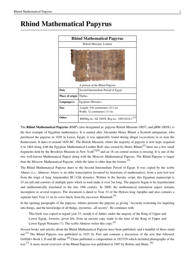 Rhind Mathematical Papyrus | Numbers | Arithmetic