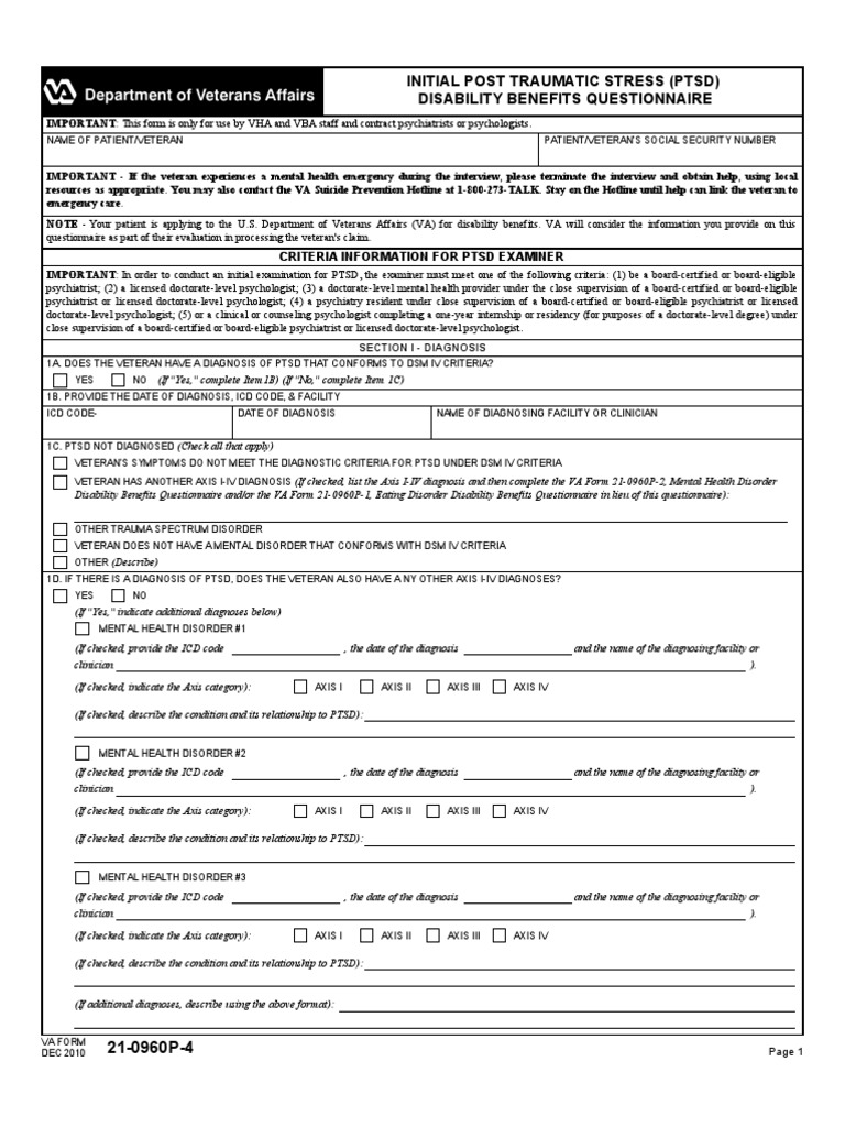 PTSD DBQ 21-0960P-4 | PDF | Psychological Trauma | Diagnostic And ...