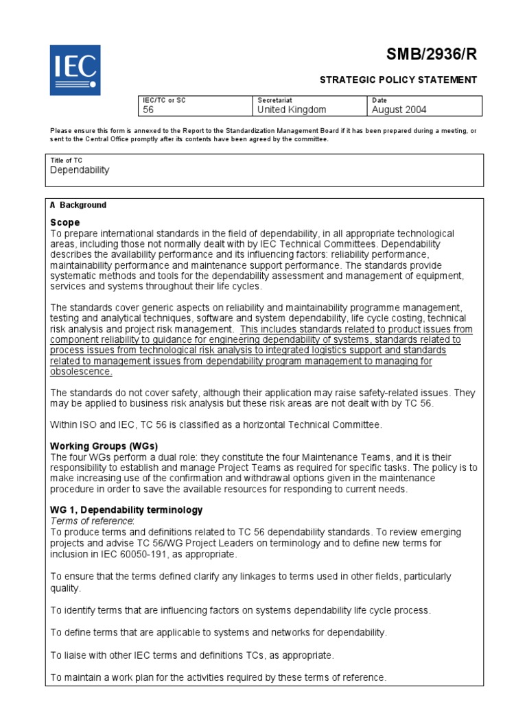 IEC TC 56 Dependability PDF | PDF | International Organization For Standardization ...
