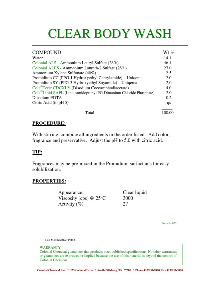 Clear Body Wash 023 | PDF