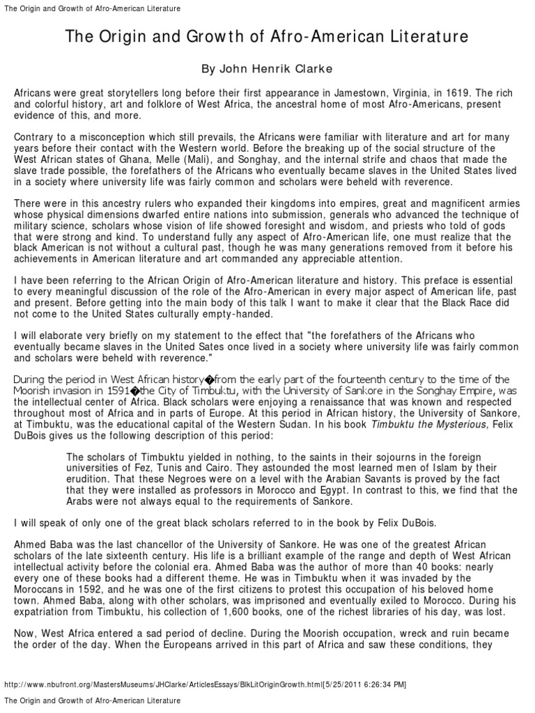 The Origin and Growth of Afro American Literature | PDF | African ...