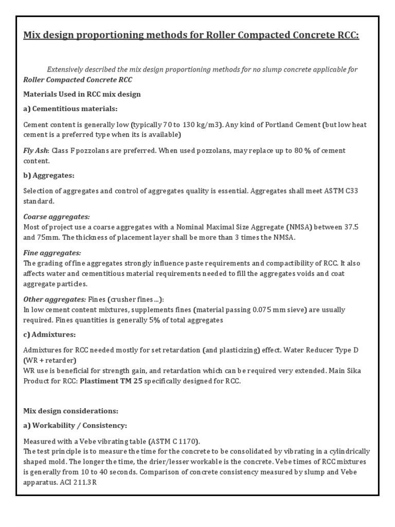 Mix Design For Roller Compacted Concrete RCC | PDF | Construction ...