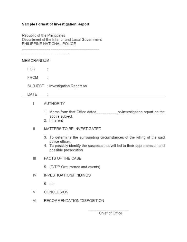 Sample Format of Investigation Report | PDF