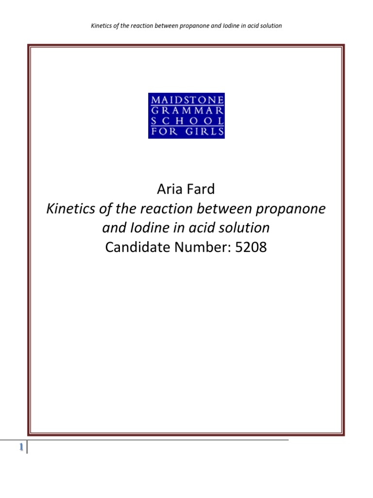Kinetics of Iodine and Propanone Reaction | PDF | Reaction Rate ...