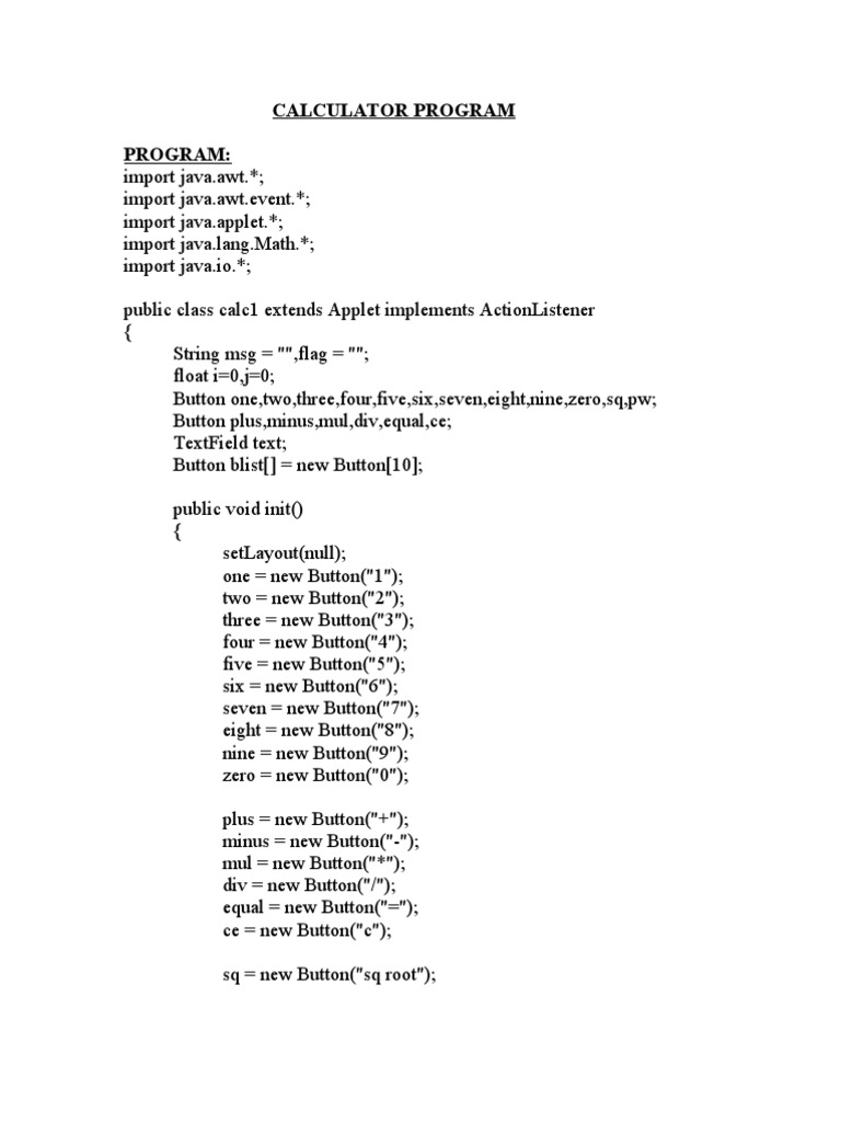Java Applet Calculator Program | PDF