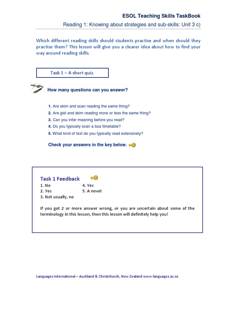 n2449 Esol Teaching Skills Taskbook Unit 3 C Reading 1 Knowing About ...