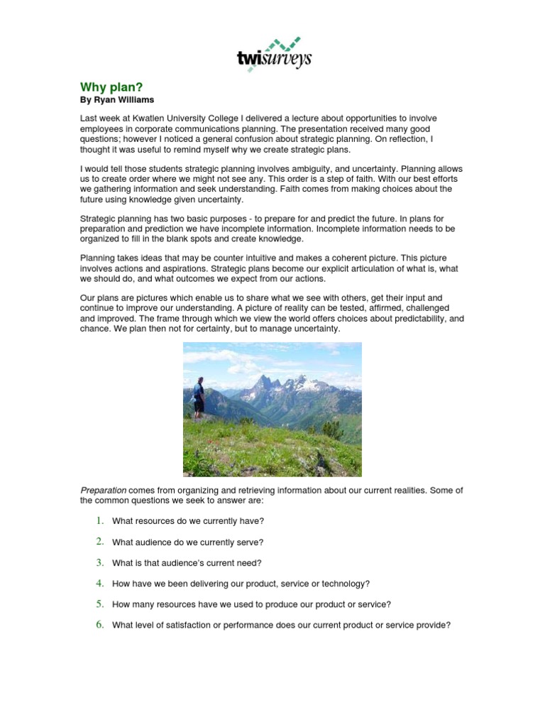 Why Plan? | PDF | Strategic Planning | Prediction