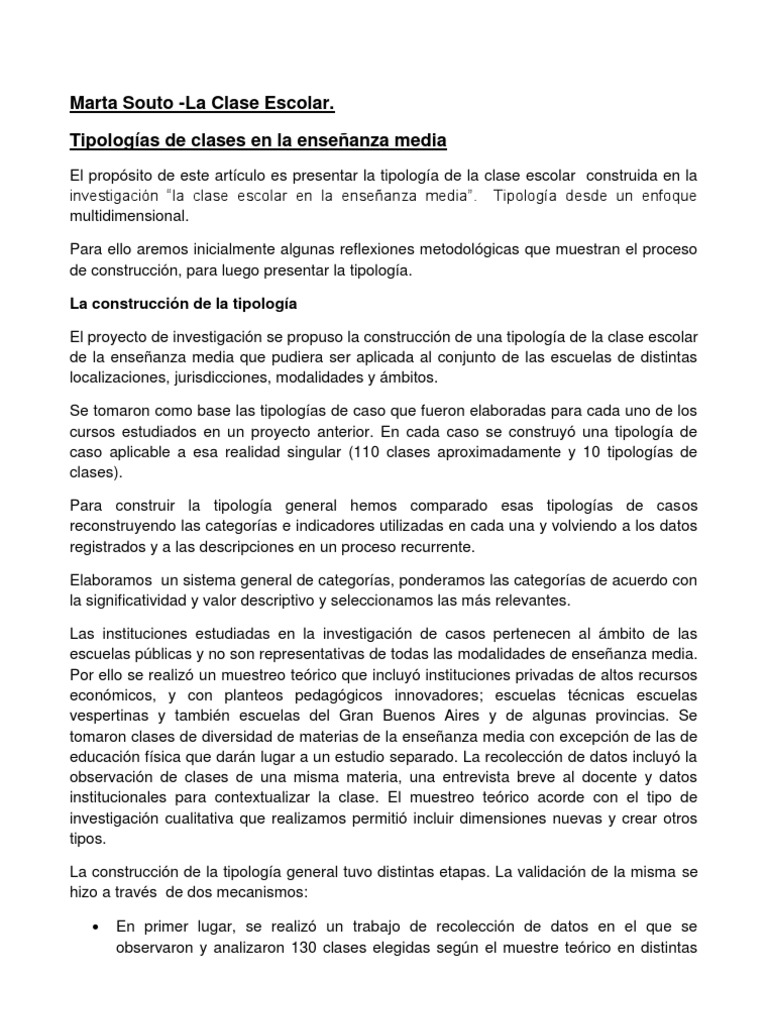 Tipología de Clases Escolares en Media | PDF | Conocimiento | Psique ...