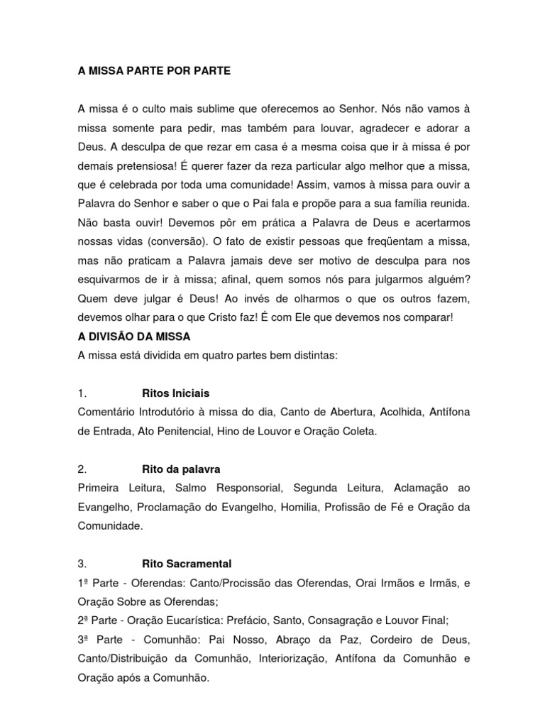 A Missa Parte Por Parte | Download grátis PDF | Missa (liturgia) | Padre