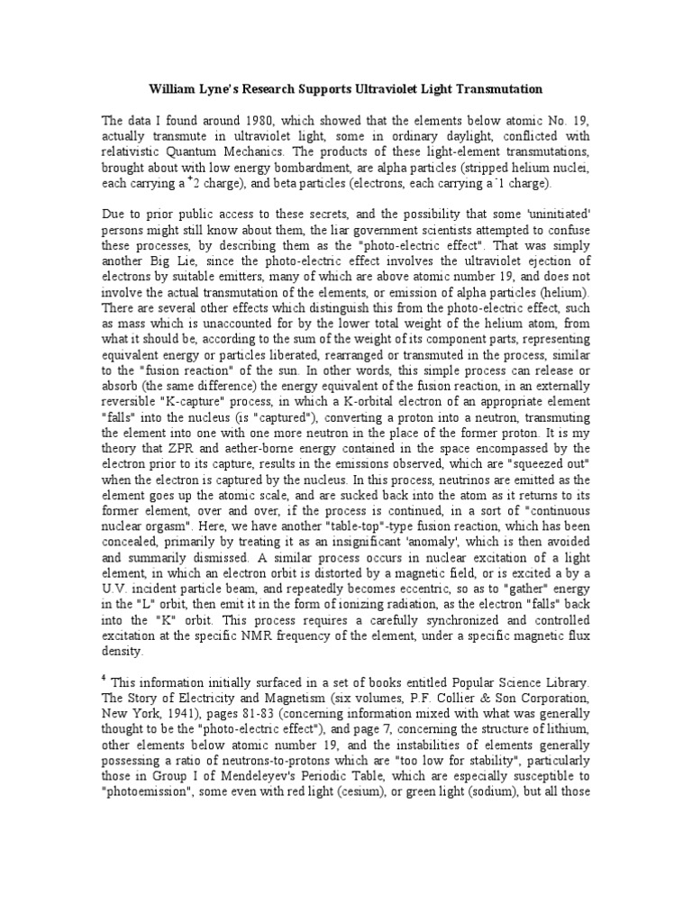 William Lynes Research Supports Ultraviolet Light Transmutation | PDF ...