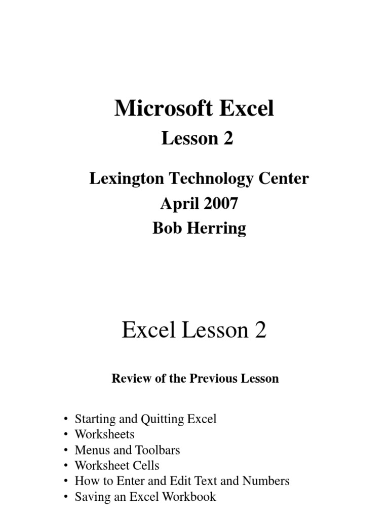Excel Lesson 2 Pdf Tab Gui Microsoft Excel
