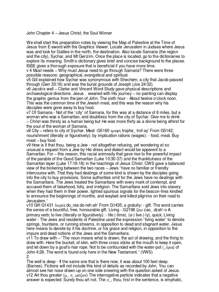 John Chapter 4 - Jesus Christ, The Soul Winner | PDF | Samaritans | Jesus