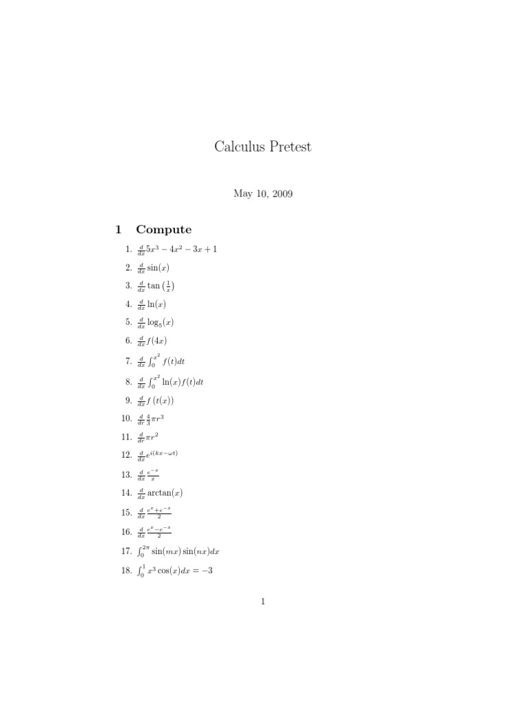 Calculus Test | PDF | Derivative | Integral