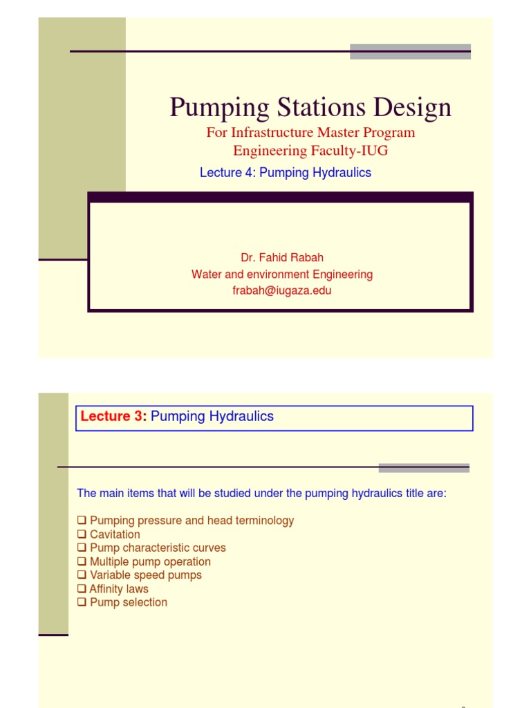 Pumping Stations Design Lecture 4 | PDF | Pump | Hydraulics