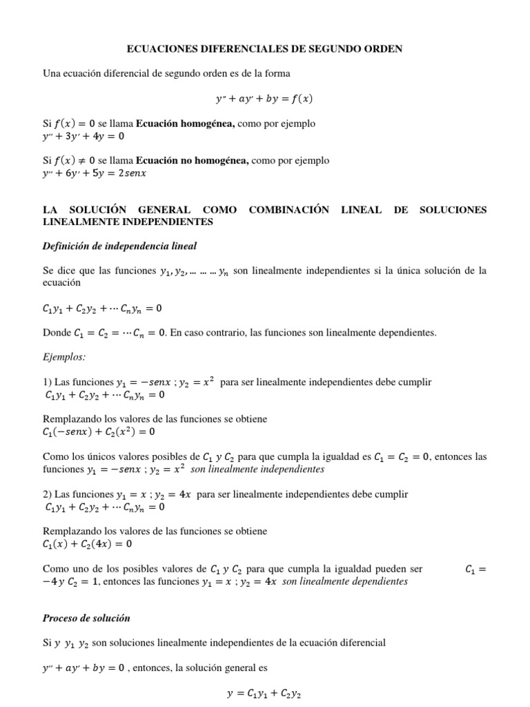 Ecuaciones Diferenciales de Segundo Orden PDF | PDF | Ecuaciones diferenciales | Ecuaciones