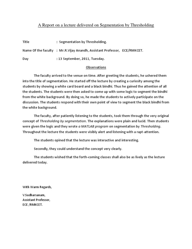 Segmentation by Thresholding Lecture Report | PDF