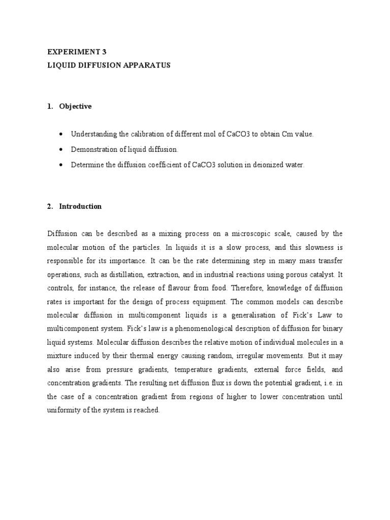 Experiment 3 Liquid Diffusion Apparatus | PDF | Diffusion | Nature