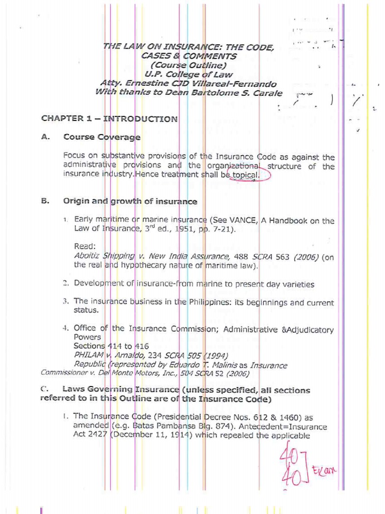 Syllabus - Law 139, Insurance (Villareal-Fernando) | PDF