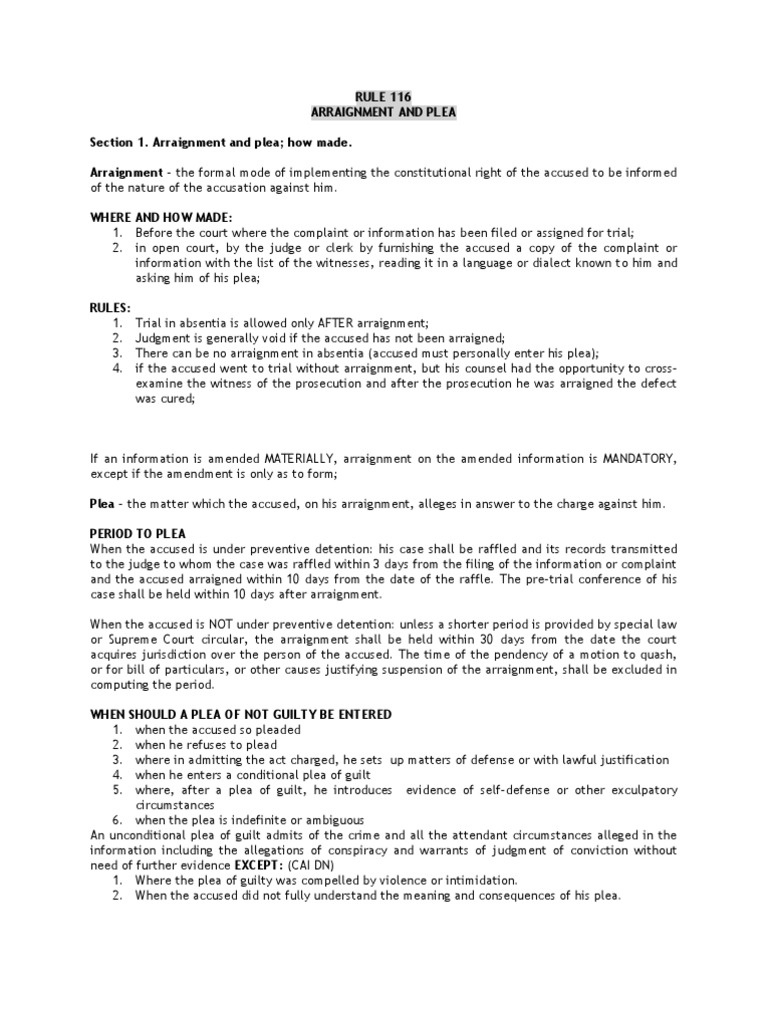 Rule 116 - 118 | Download Free PDF | Plea | Arraignment