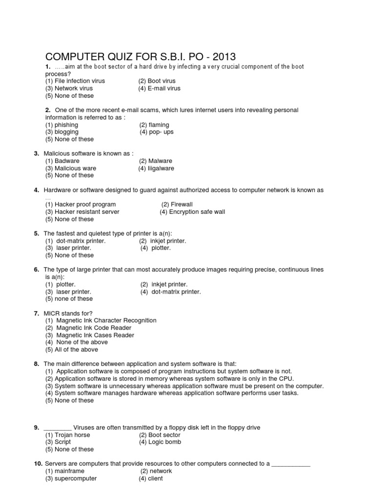 Computer Quiz For S | PDF | Malware | Computer Virus