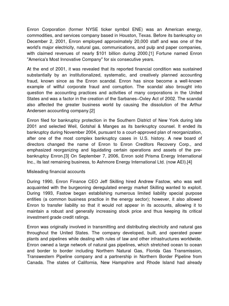 Enron Corporation Pdf Enron Companies