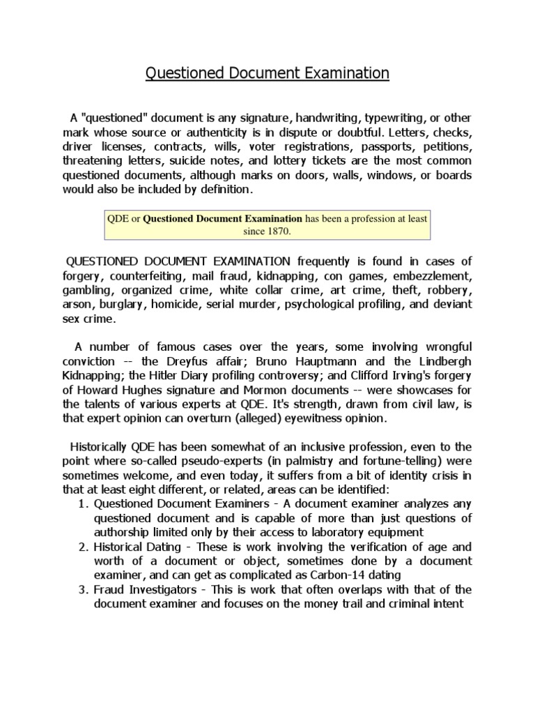 Questioned Document Examination | Authentication | Graphology