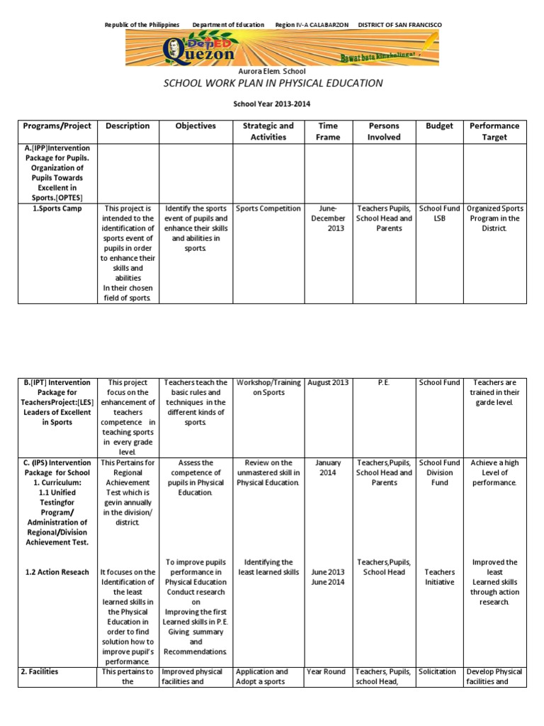 School Work Plan | Download Free PDF | Physical Education | Sharing