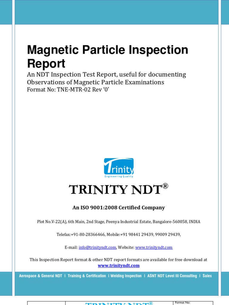 Magnetic Particle Inspection NDT Sample Test Report Format | PDF ...