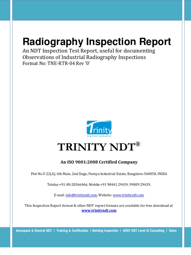 Radiography Inspection NDT Sample Test Report Format | PDF